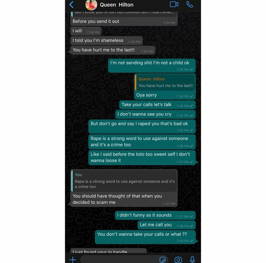 Leaked chat shows singer Queency Benna threatening man named Obi after ...