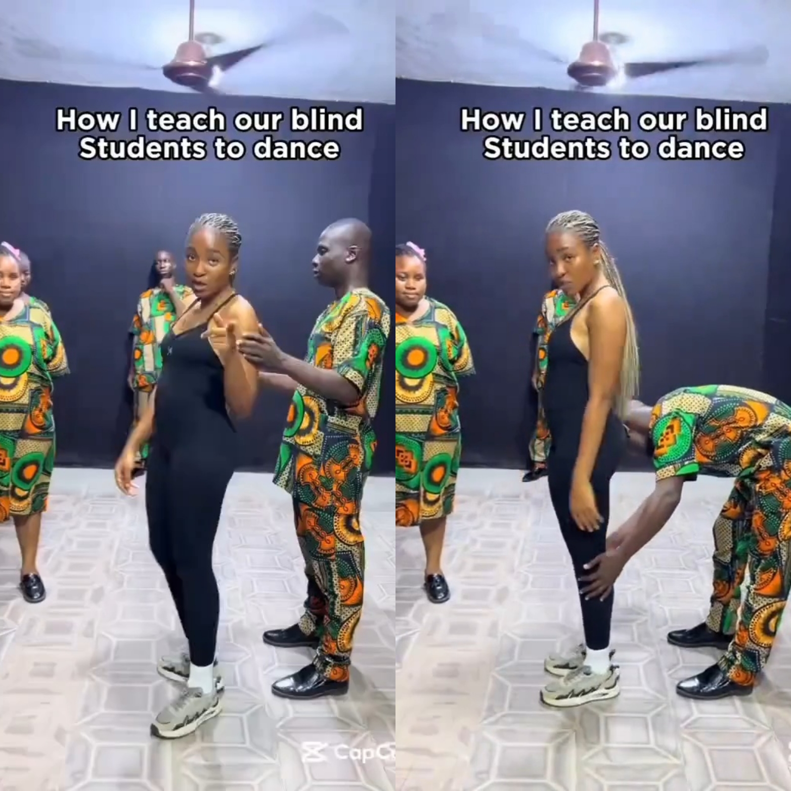 Dance instructor shows how the blind are taught to dance