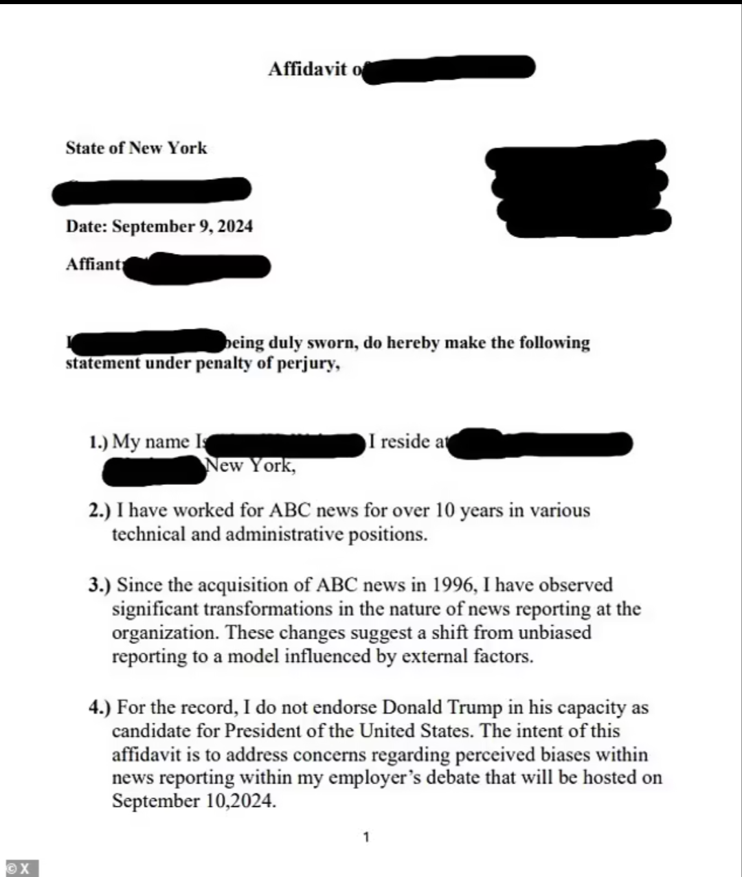 ABC responds to viral 'whistleblower affidavit' claiming Kamala Harris ...