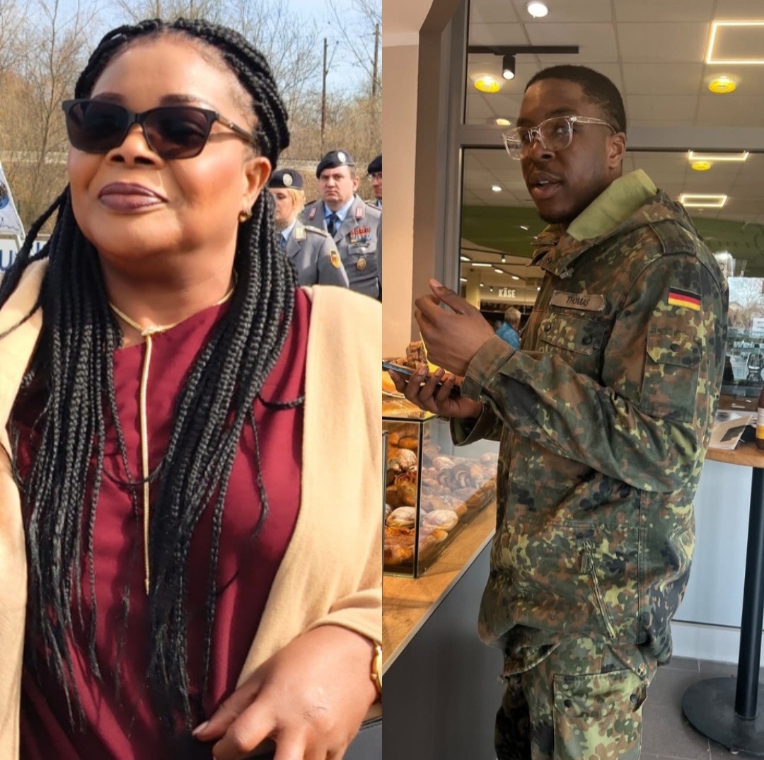 Former Nollywood actress Sandra Achums looks on in pride as her son joins the German Armed ...