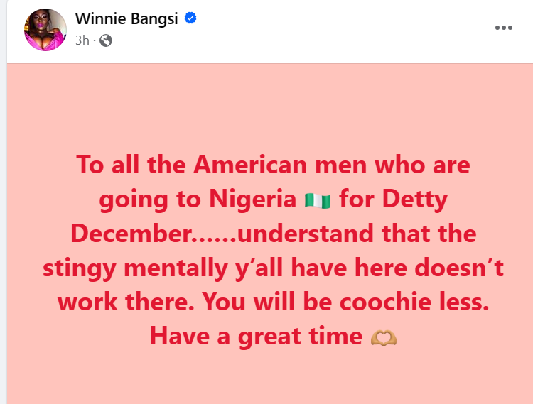 You will be c00chie less in Nigeria if you are stingy - American lady ...