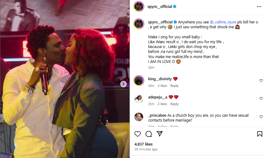 Singer, Spyro, shares photo of him and his fiancee kissing